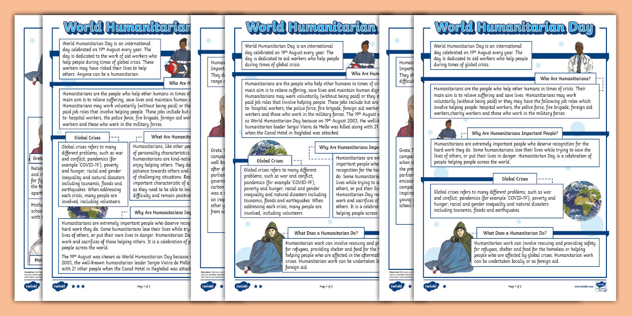 World Humanitarian Day Differentiated Fact Files - Twinkl