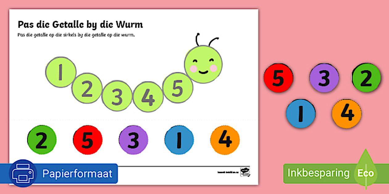 Pas die Getalle - Wurm Aktiwiteit (teacher made) - Twinkl