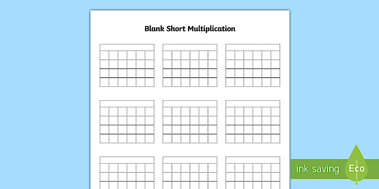 Blank Short Multiplication Worksheet / Worksheet - Blank Short ...