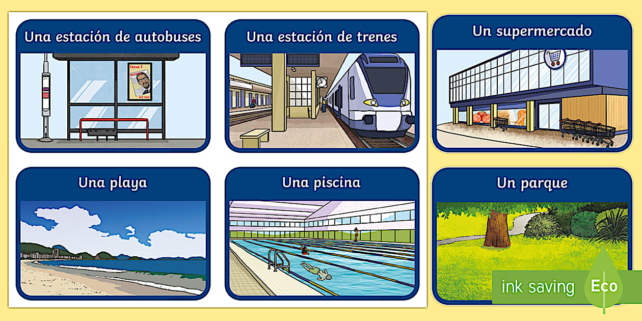 Editable Places in Town Flashcards - Spanish - Twinkl