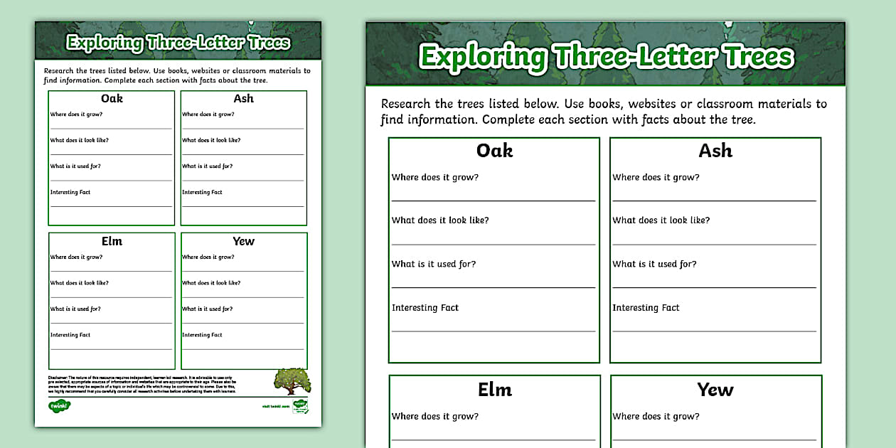 Exploring Three-Letter Trees Worksheet (teacher made)