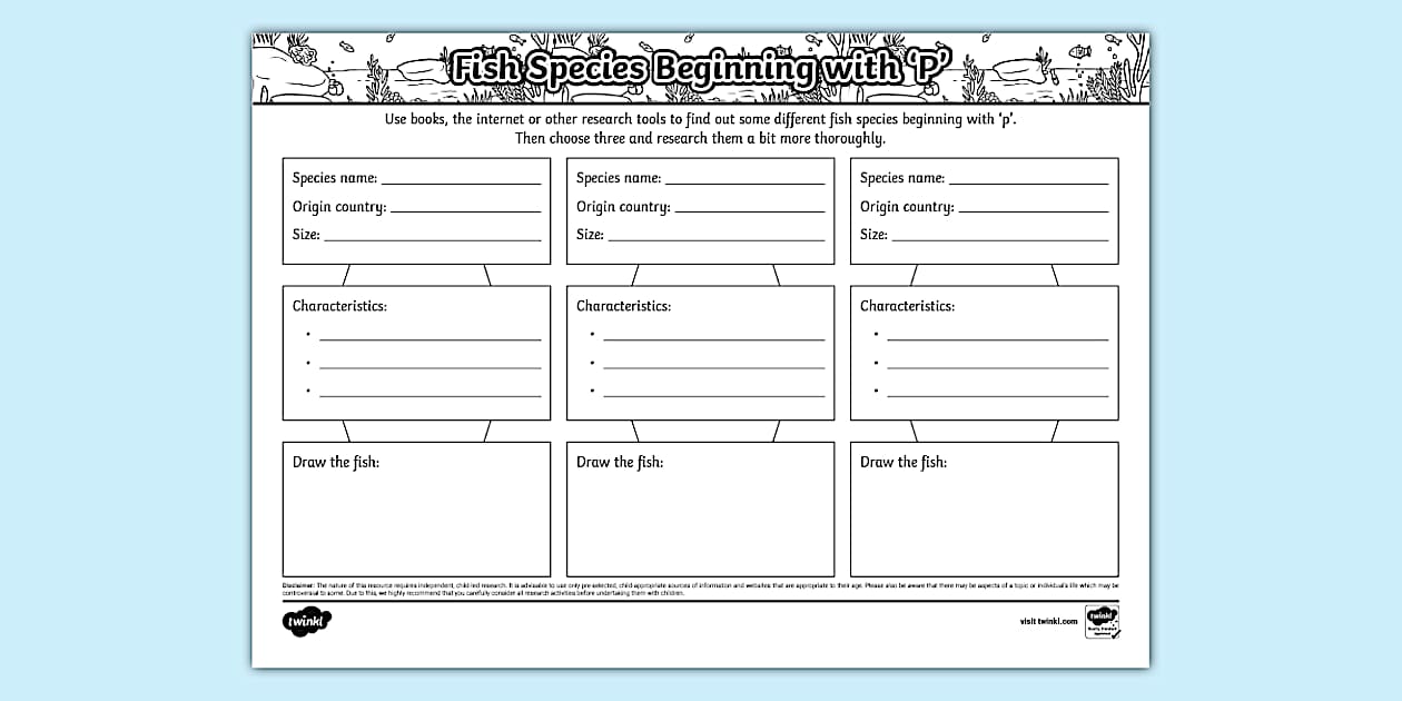 Fish Names That Start with 'P' Research Activity - Twinkl