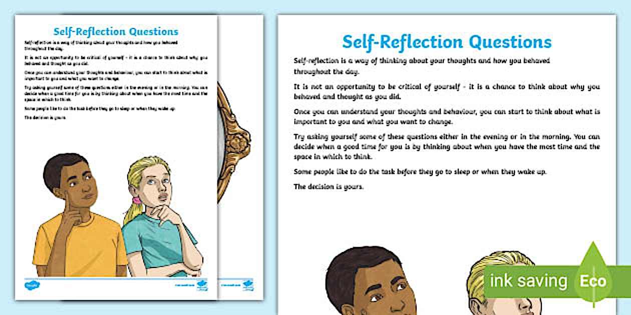 Self-Reflection Questions Worksheet (Teacher-Made) - Twinkl