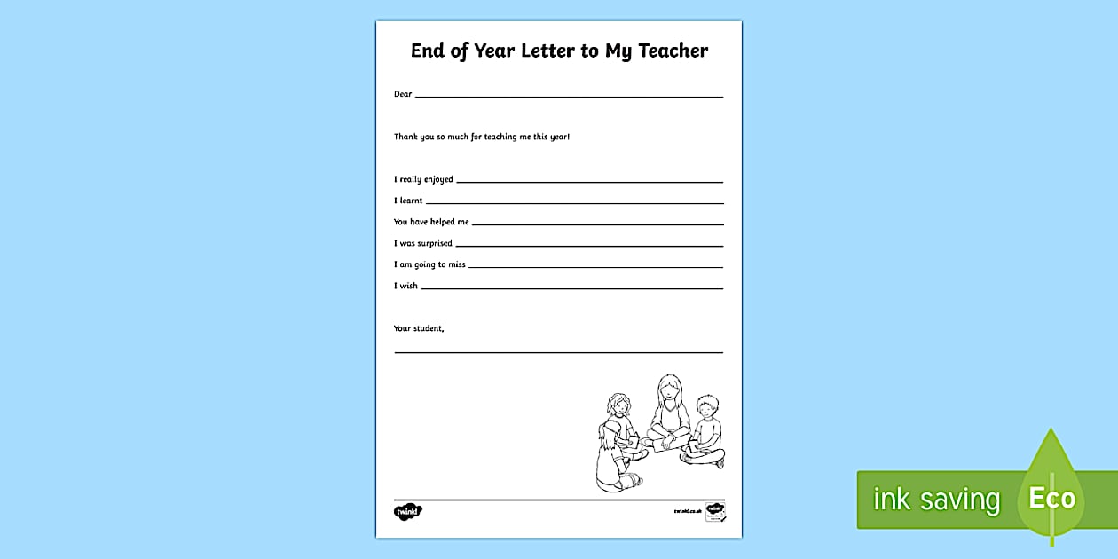 NSW End of Year Letter to My Teacher Worksheet - Twinkl