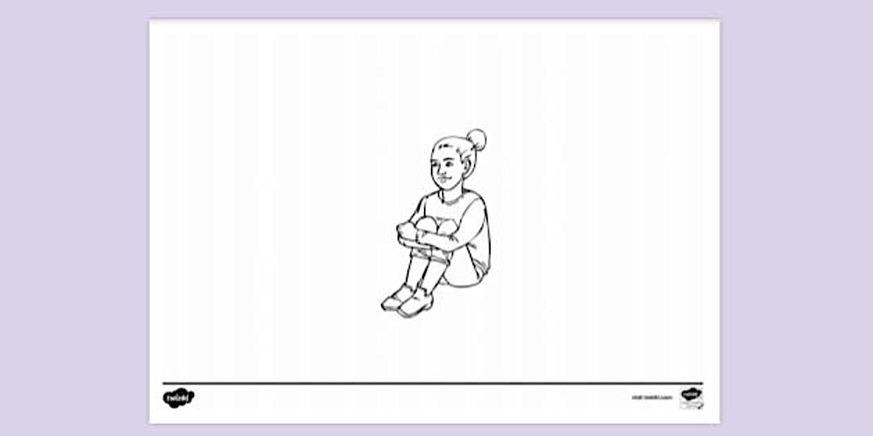 Girl Sat Down Colouring Sheet | Colouring | Twinkl Resources