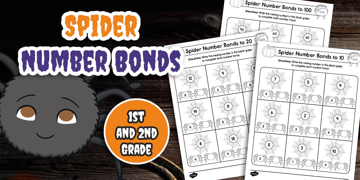 Halloween Spider Number Bonds to 10, 20, and 100 - Twinkl