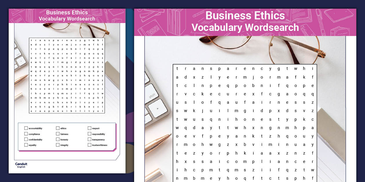 Business Ethics Vocabulary Word Search (Teacher-Made)