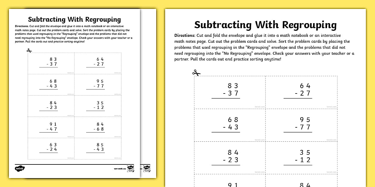 Subtracting with Exchanging Interactive Math Activity Worksheet