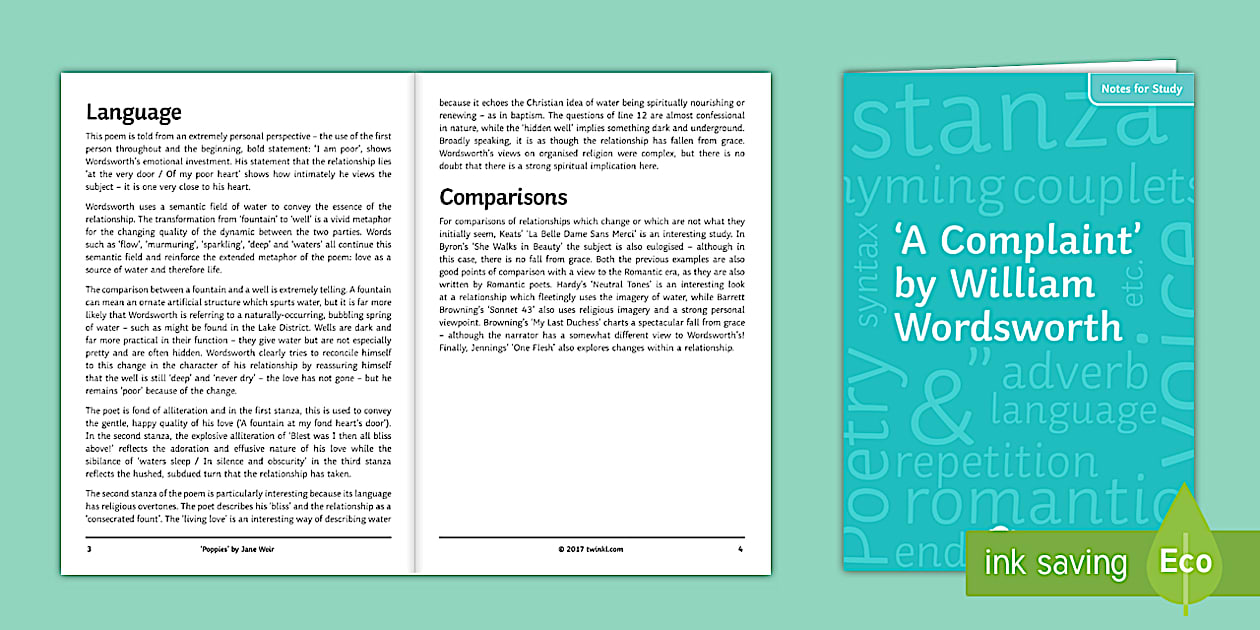 GCSE Poetry Notes for Study to Support Teaching on 'A Complaint' by William