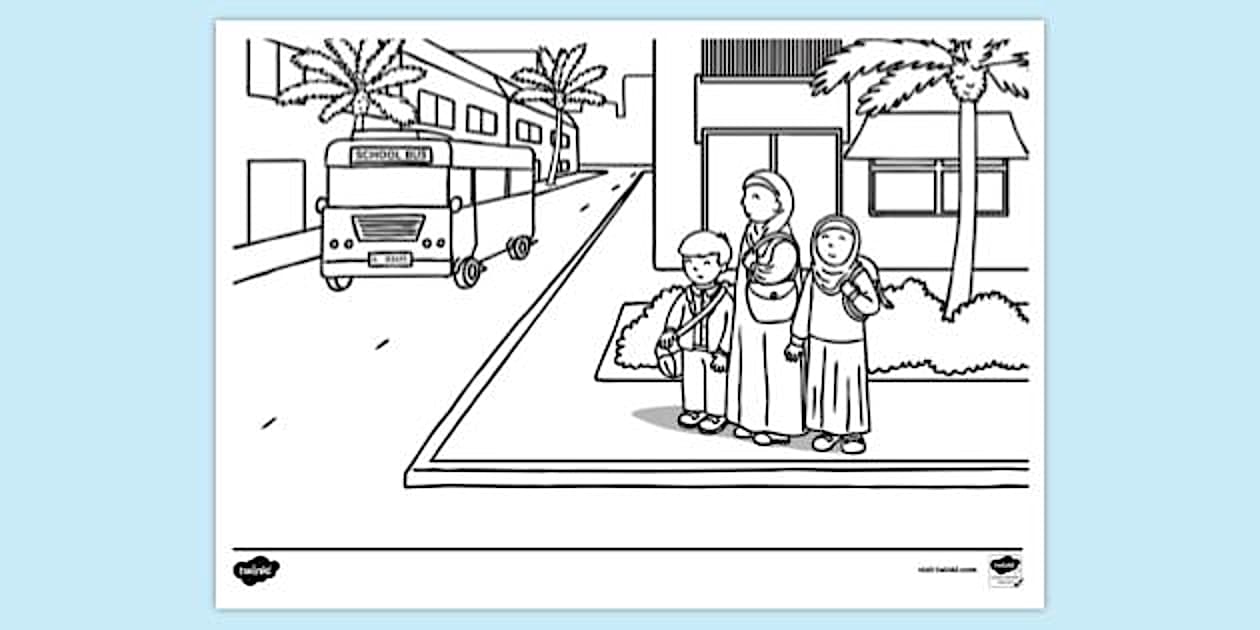 Getting On Bus Colouring Sheet (teacher made) - Twinkl
