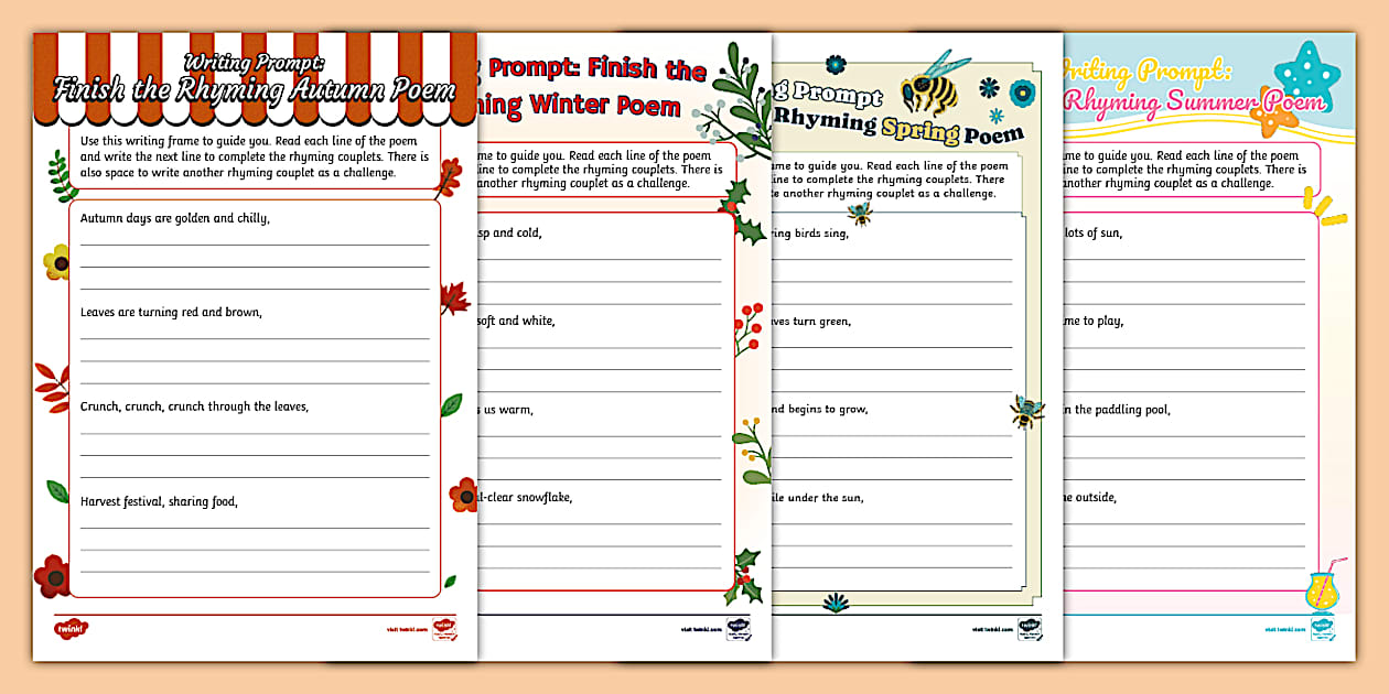 Writing Prompt Pack: Finish the Seasons Rhyming Poems