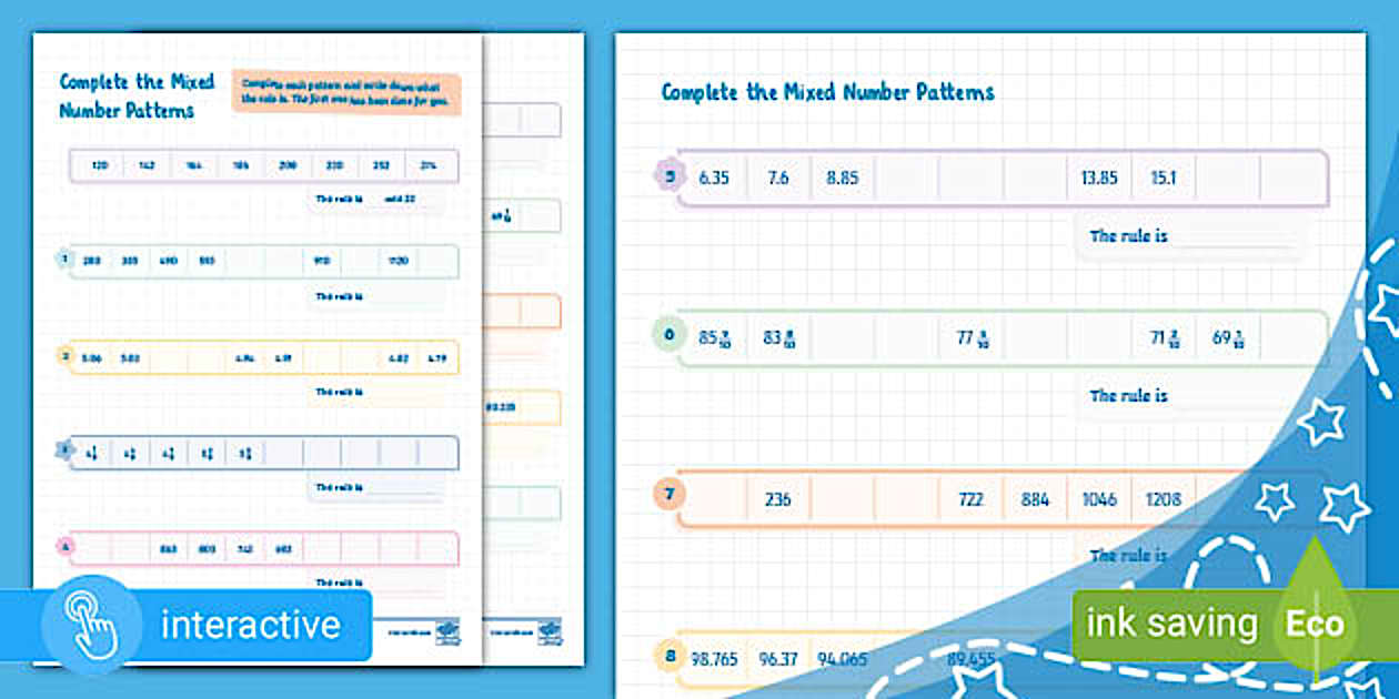 Complete the Mixed Number Patterns (Ages 10 - 11) - Twinkl