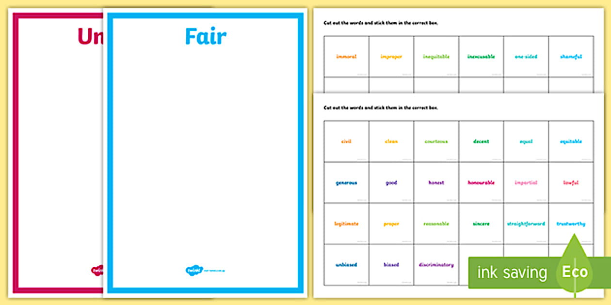 Fair and Unfair Vocabulary Sorting Game (teacher made)