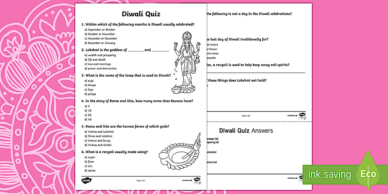 KS2 Diwali Quiz Worksheet (teacher made) - Twinkl