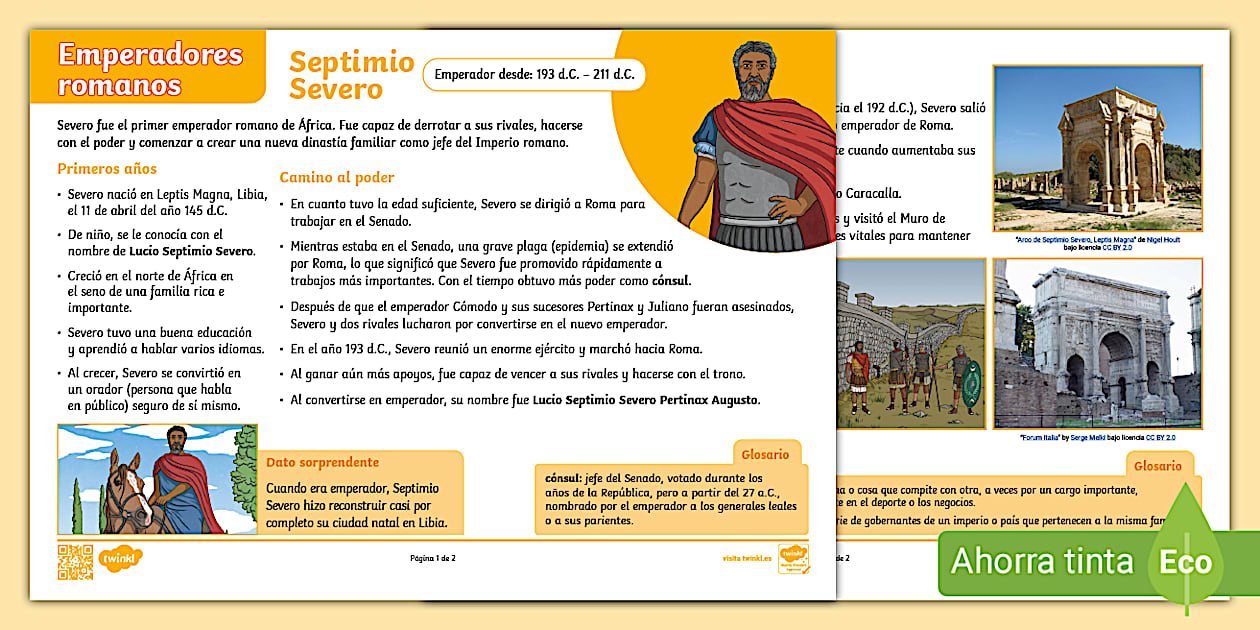 Hoja informativa: Septimio Severo - Emperadores romanos