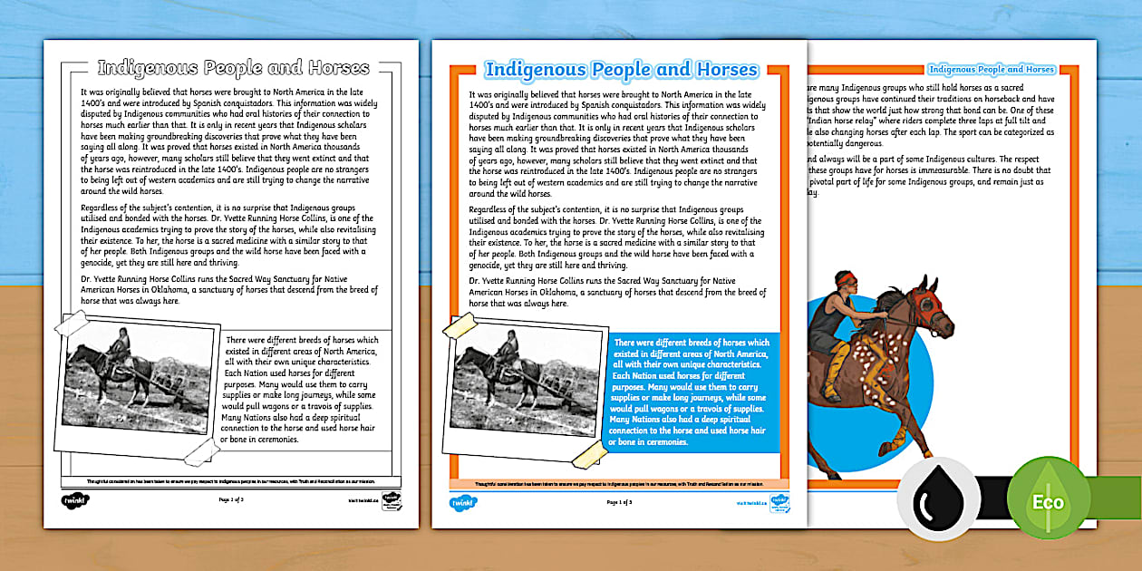 FREE! - Indigenous People and Horses Reading Comprehension