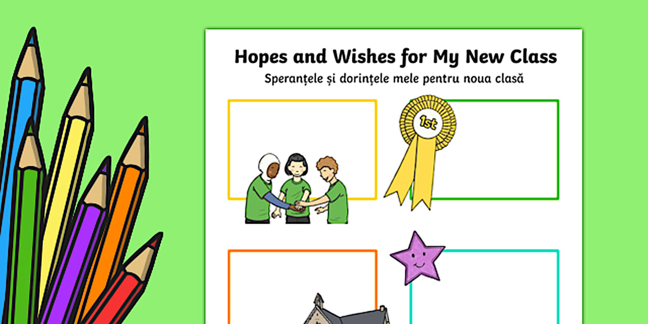 Black and White Hopes and Wishes for My New Class Primary SEN Worksheet