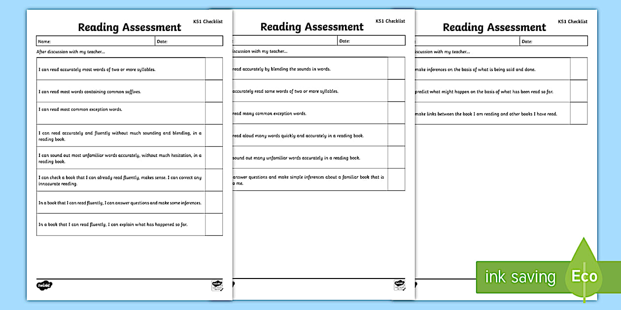 Child-Friendly End of KS1 Expectations Reading Checklist - Child ...