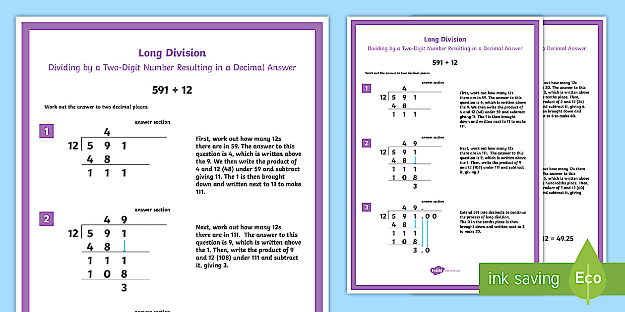 Cursive KS2 Long Division Method Display Posters - Twinkl