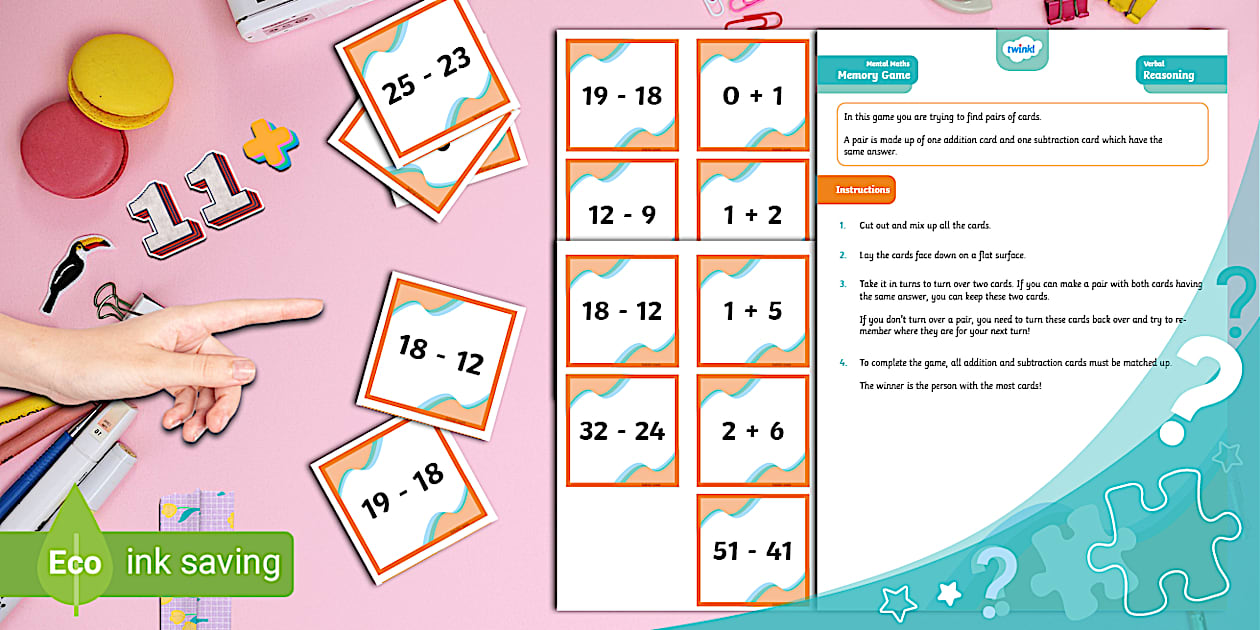 Verbal Reasoning - Mental Maths Memory Game (teacher made)
