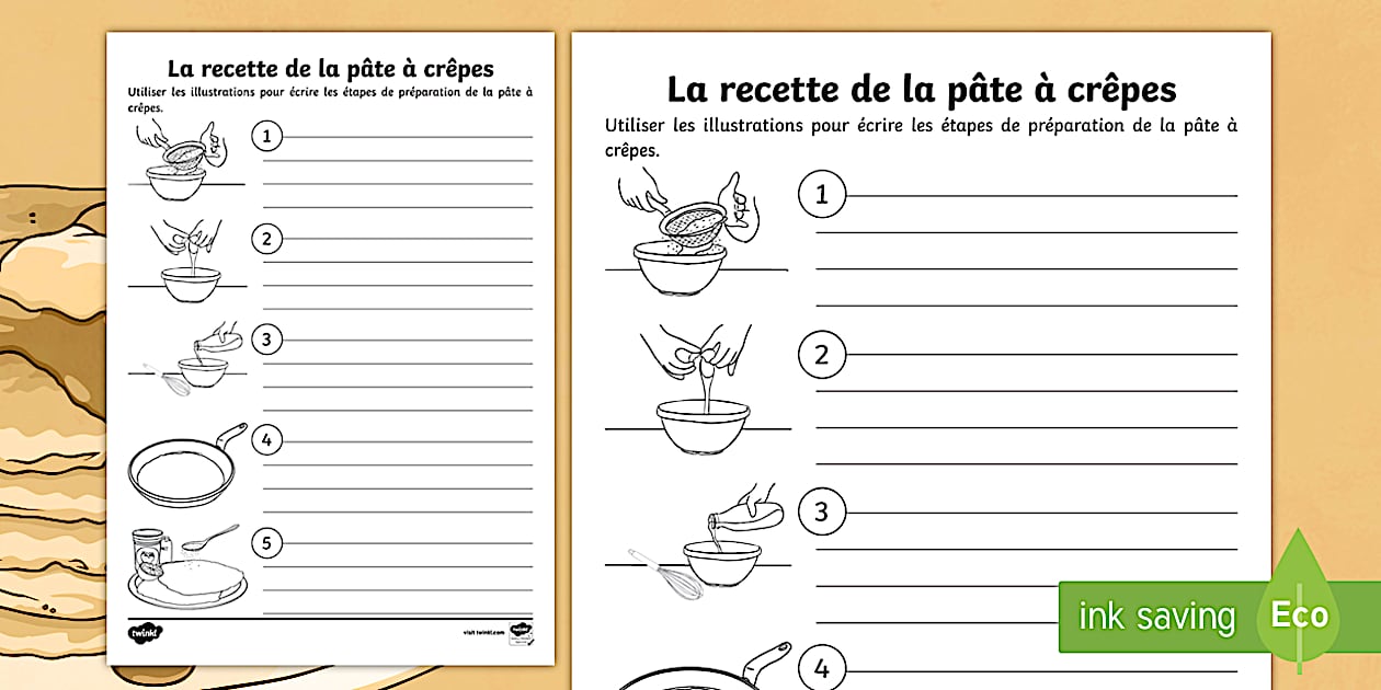 Étapes de la recette de la pâte à crêpes (teacher made)