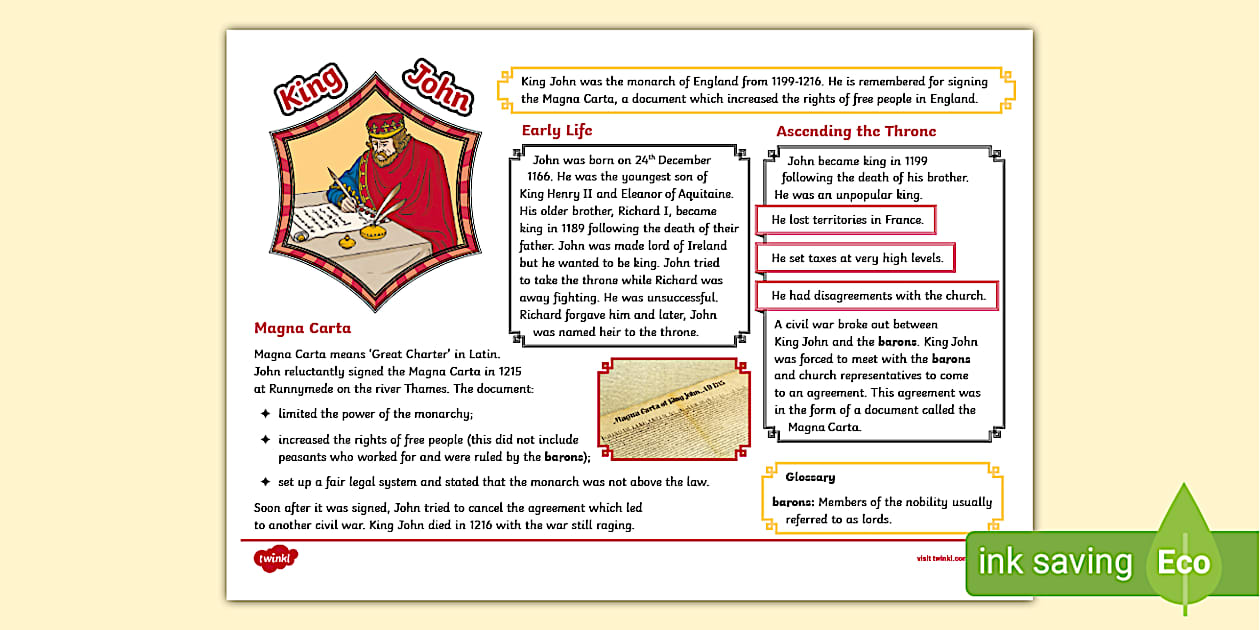 KS2 King John Fact File - British History - Twinkl