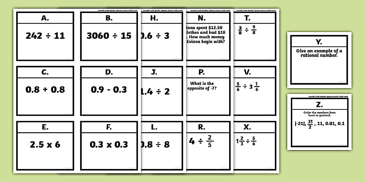 Seventh Grade Number Systems Review Flashcards - Twinkl
