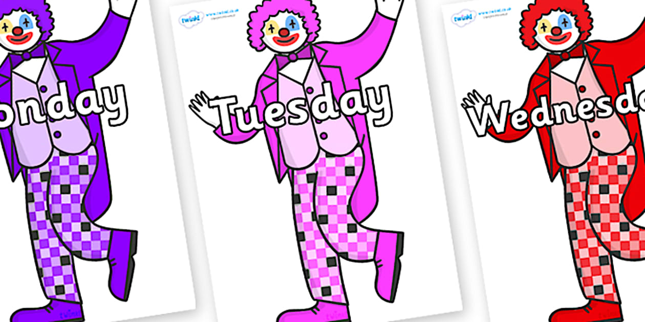 Days of the Week on Clowns (l'enseignant a fait) - Twinkl