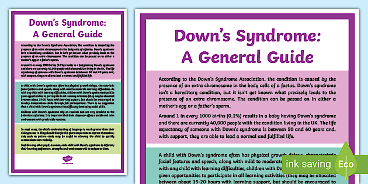 Down’s Syndrome Guidance Sheet - Teaching Resources