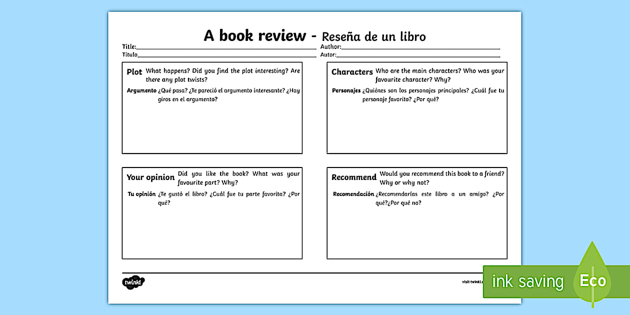 Book Review Writing Template English/Spanish - EAL, Book Review ...