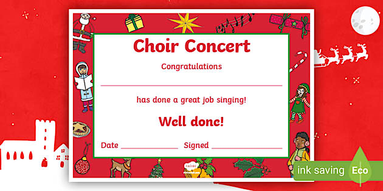 Editable Christmas Themed Choir Singing Concert Certificates