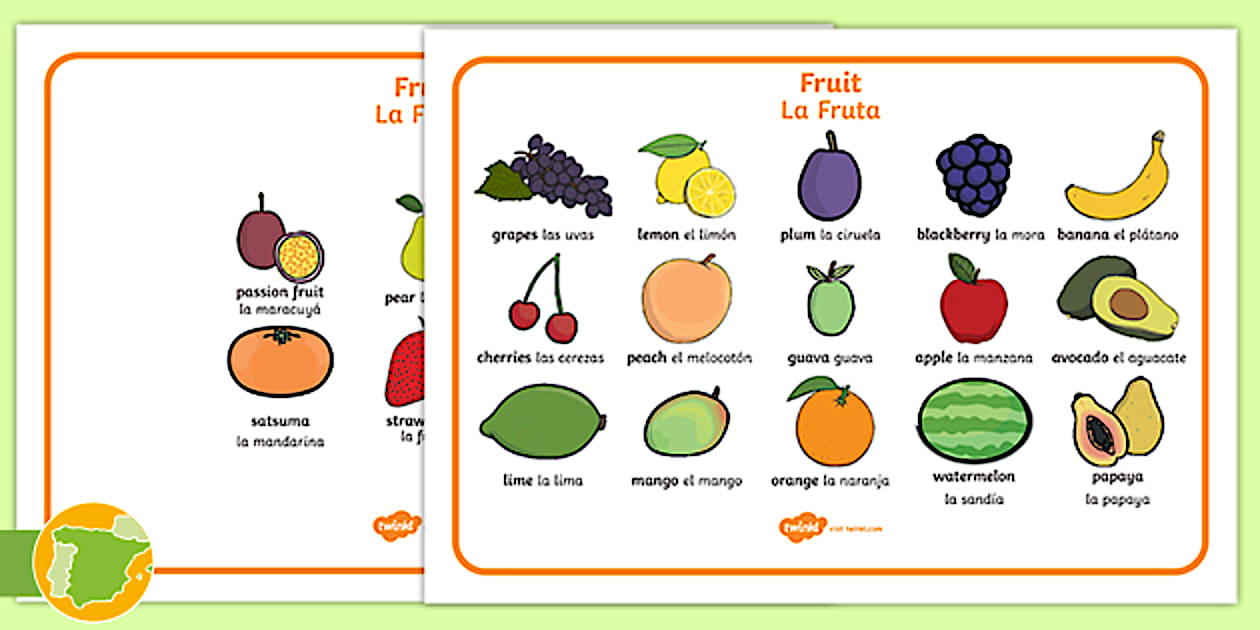 Fruit Word Mats English/Spanish (Teacher-Made) - Twinkl