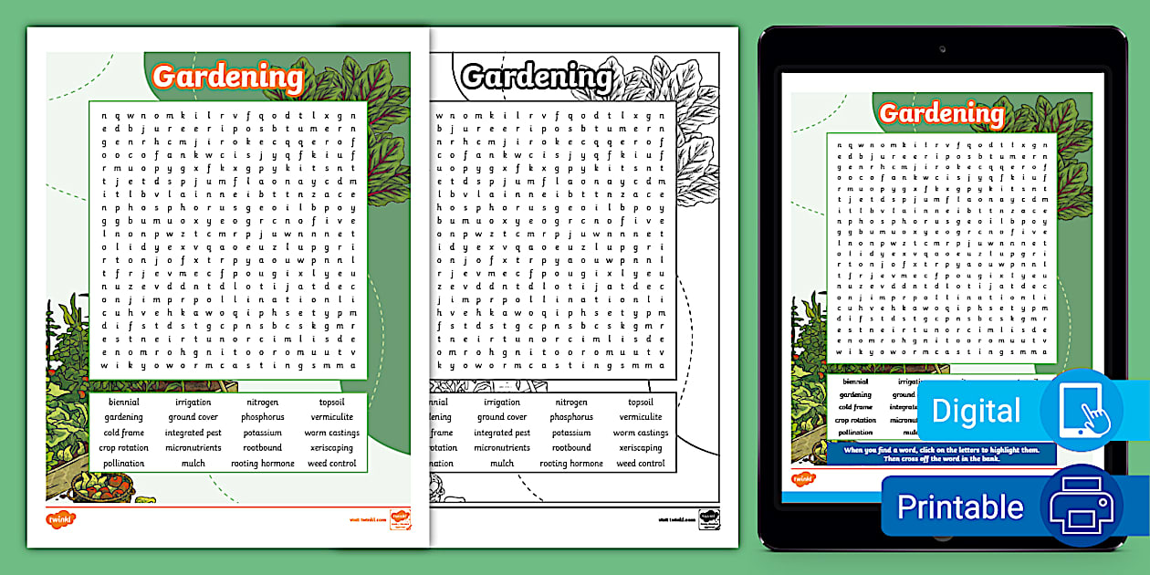 Gardening Word Search for 6th-8th Grade (Teacher-Made)