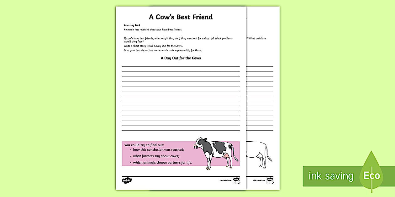 A Day Out for the Cows Writing Worksheet / Worksheet