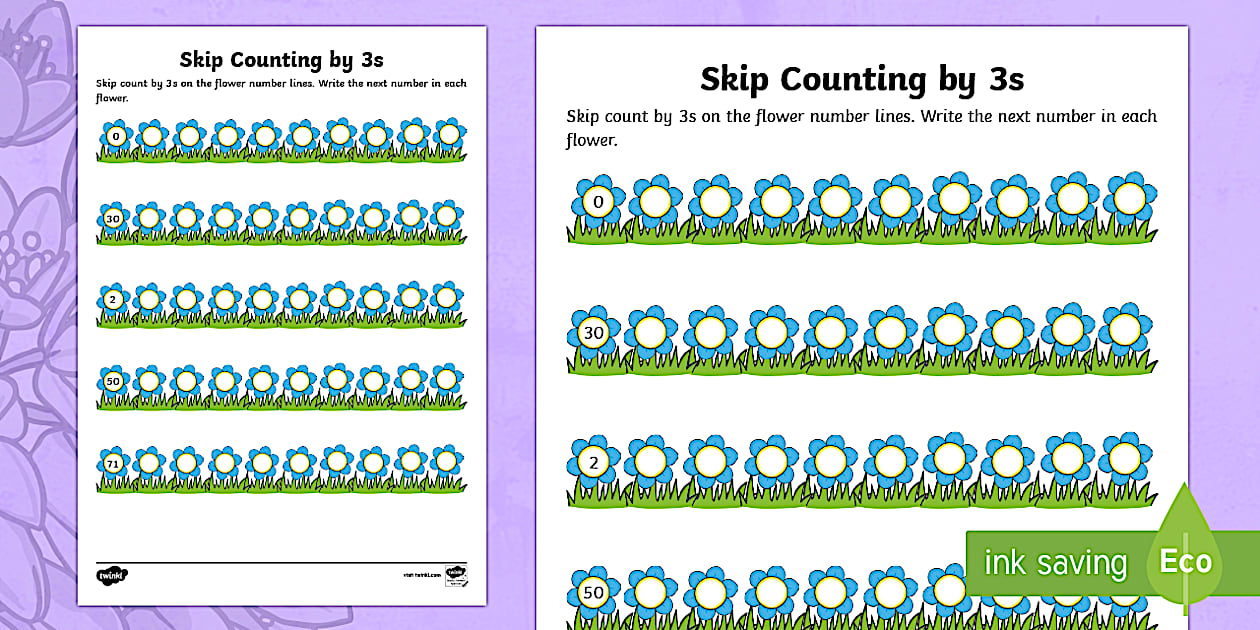 Black and White Mother's Day Skip Counting by 3s Worksheet