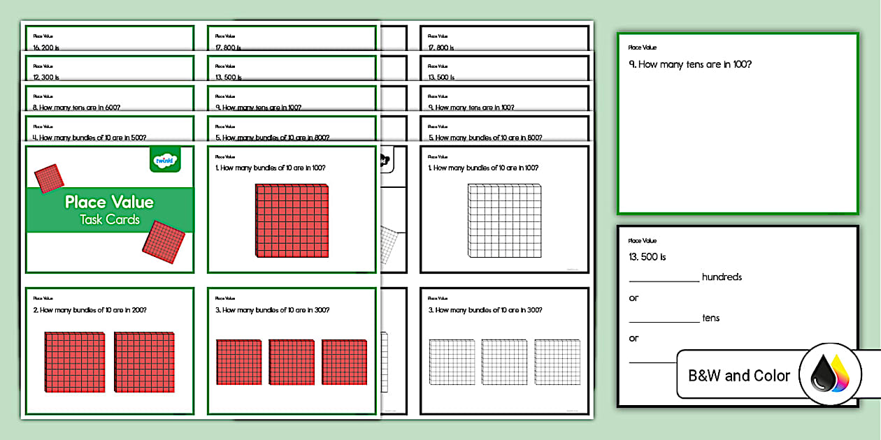 Place Value Task Cards for 1st-2nd Grade (teacher made)