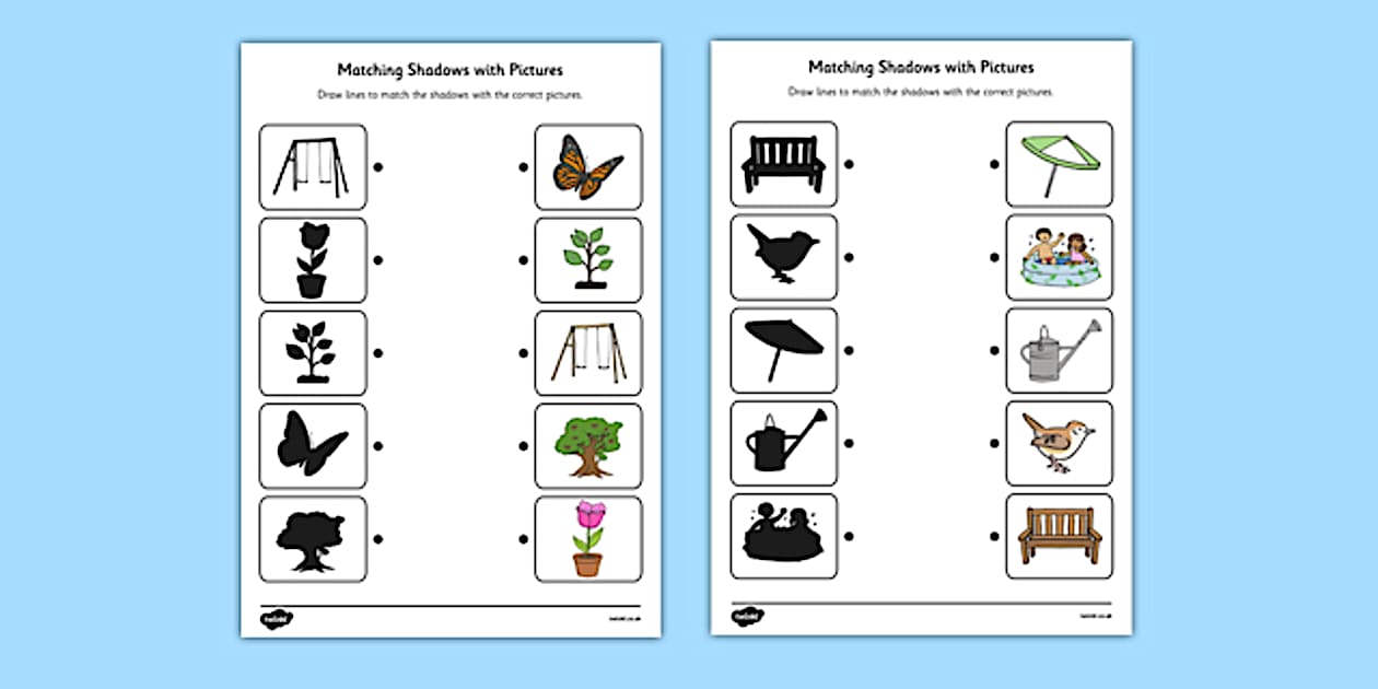 Black and White Garden Shadow Matching Worksheet - Twinkl