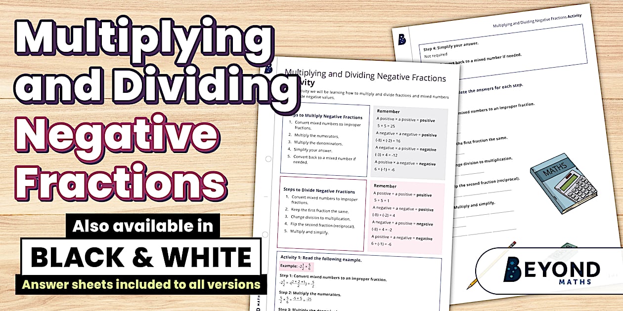 Negative Fractions Activity: Multiply & Divide