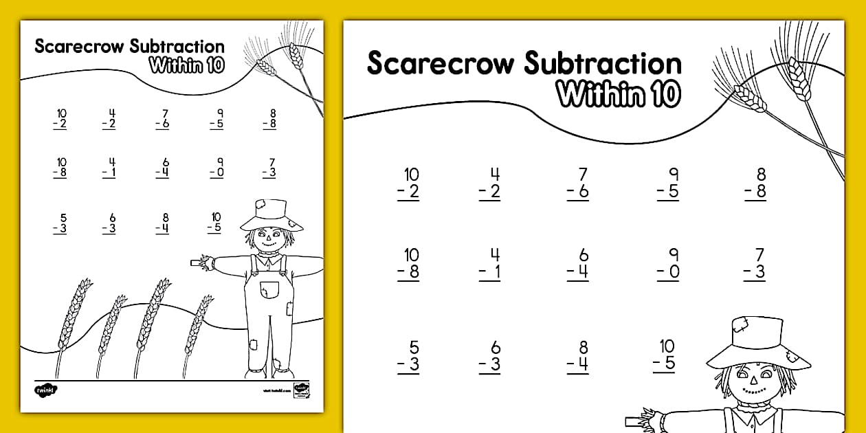 Scarecrow Subtraction Within 10 Activity (teacher made)