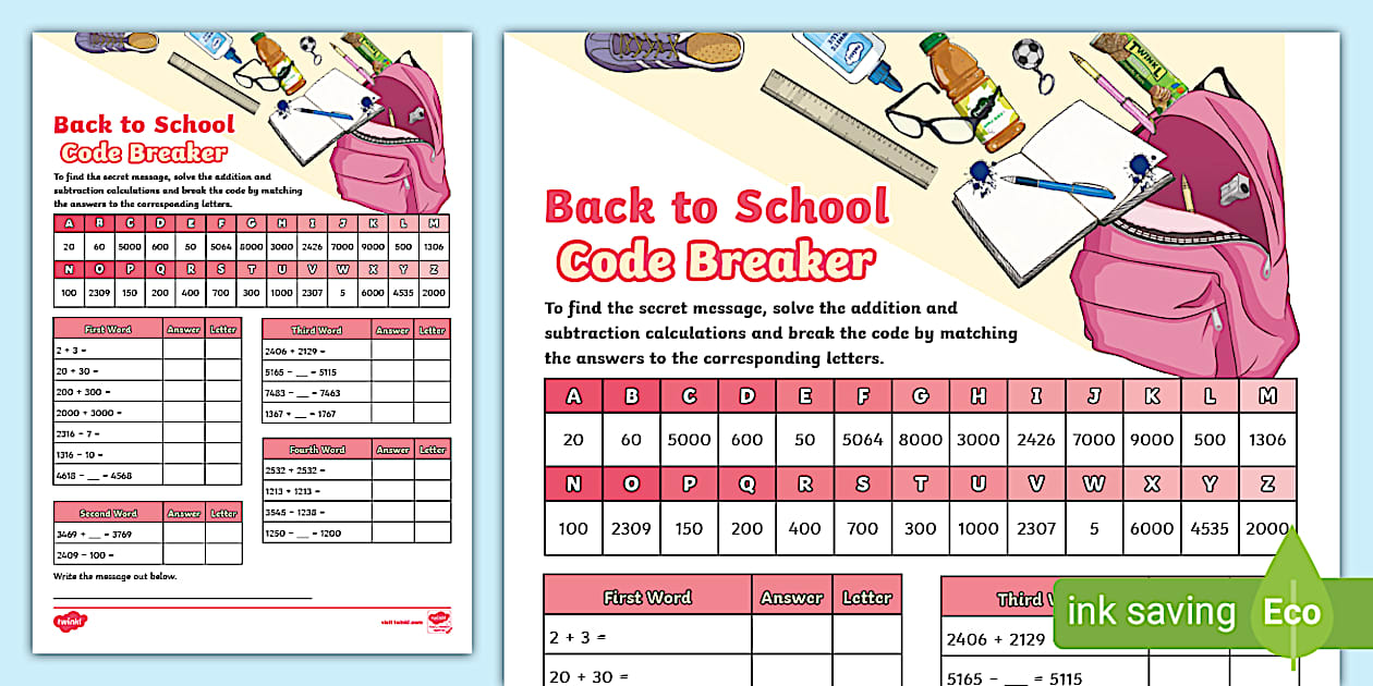 👉 Year 5 Back to School Maths Code Breaker (teacher made)