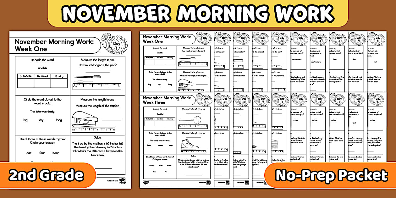 Second Grade November Morning Work Bundle (teacher made)