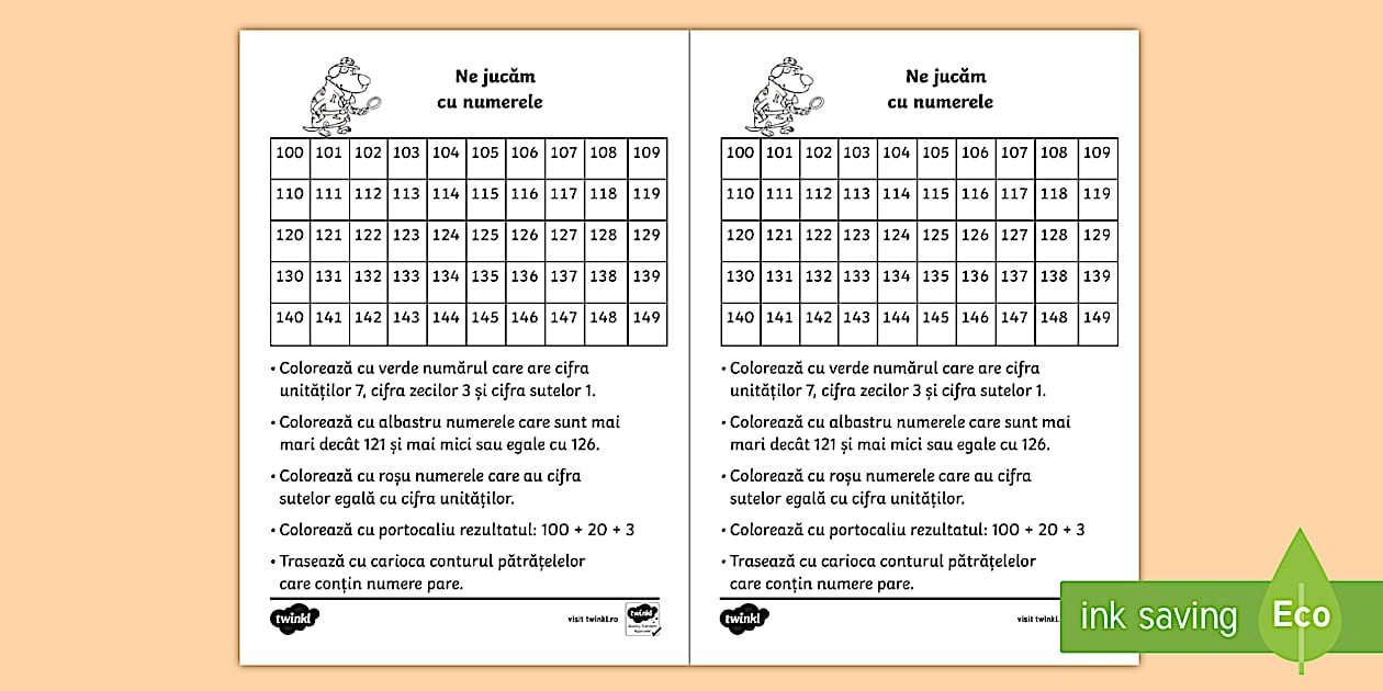 Numerele 0-1000: Ne jucăm cu numerele – Fișă de lucru