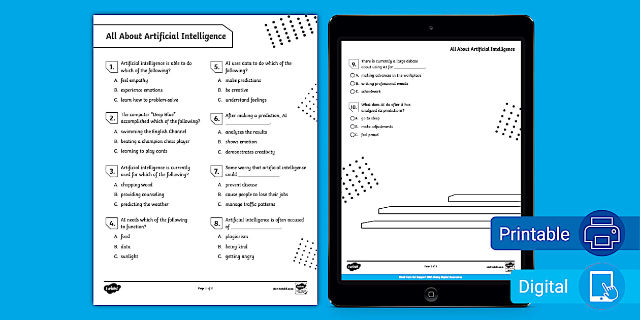 All About Artificial Intelligence Quiz for 6th-8th Grade
