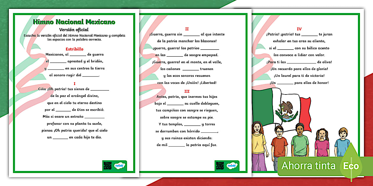 Hoja de actividad: Completa el Himno Nacional Mexicano