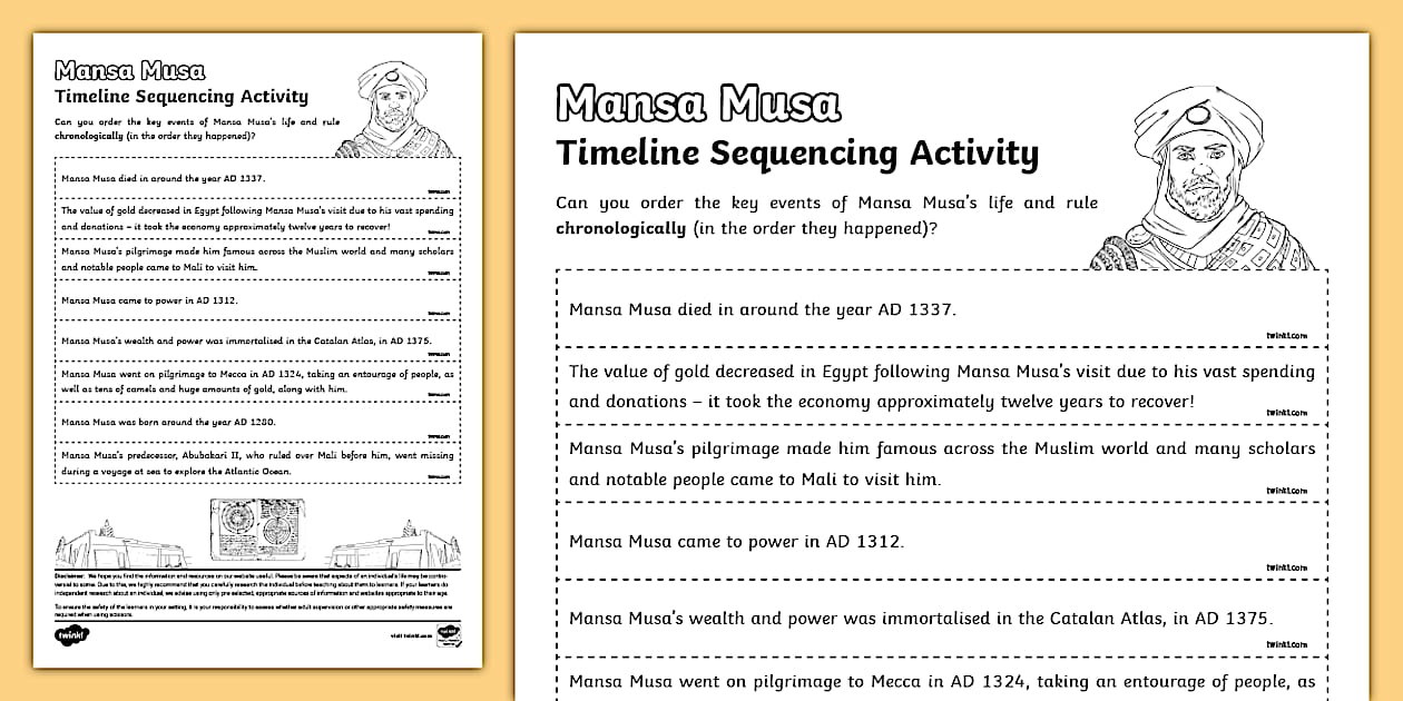 Mansa Musa Timeline Sequencing Activity - Twinkl