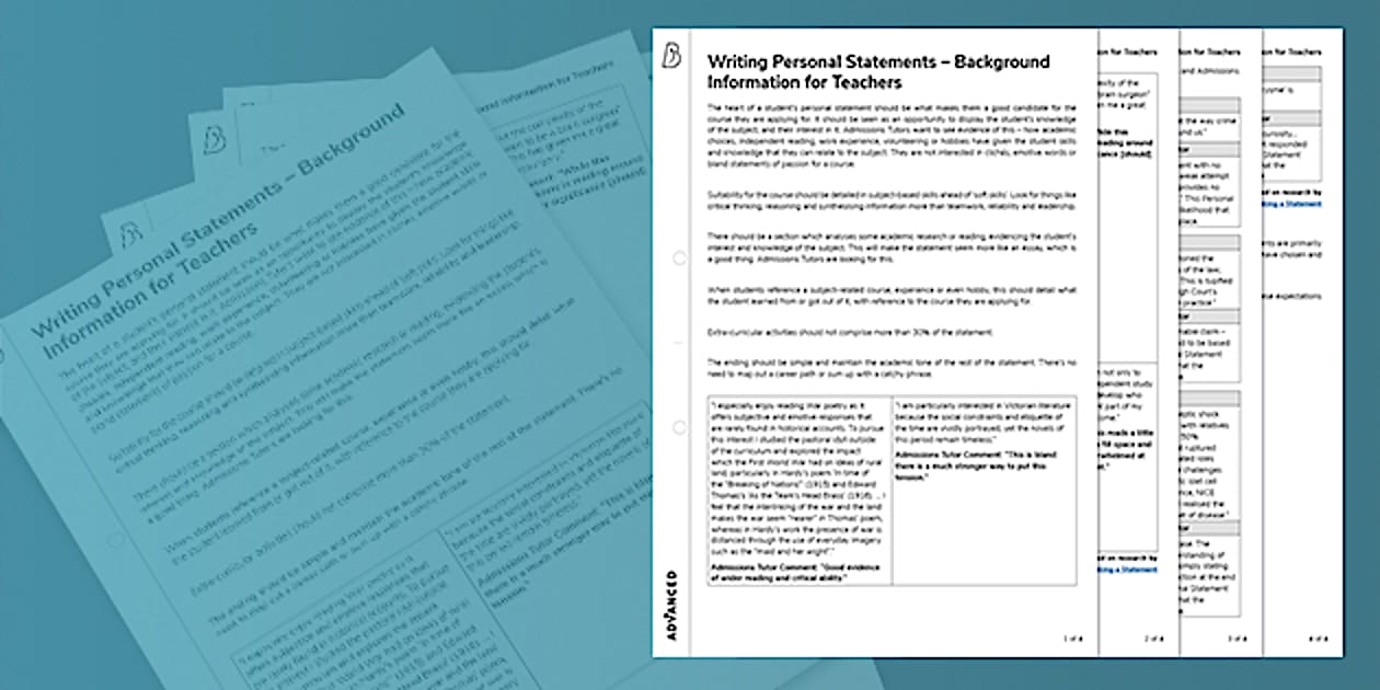 Writing Personal Statements – Background Information for Teachers