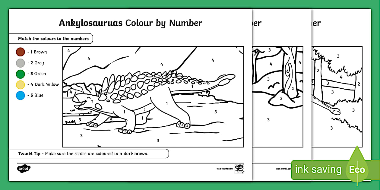 Ankylosaurus Colour by Number Pages | Colour by Number Page