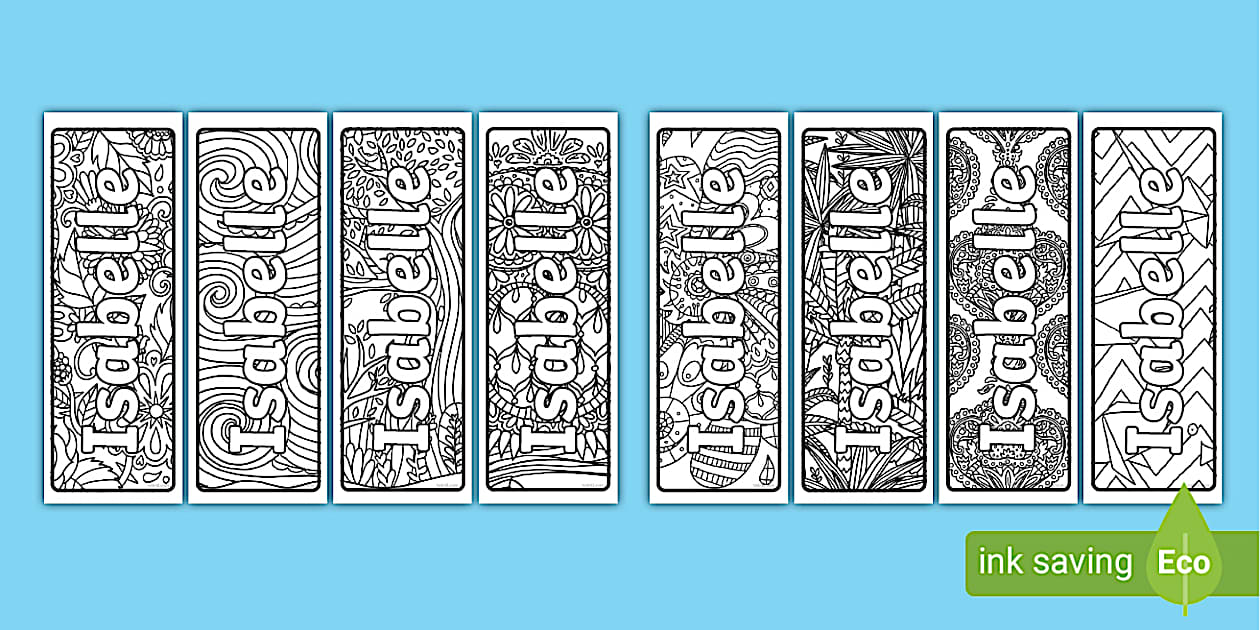 Isabelle Mindfulness Name Colouring Bookmarks (teacher made)