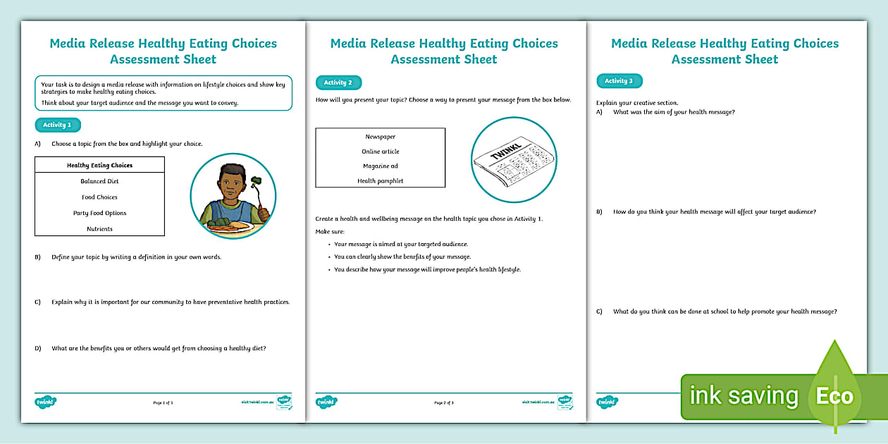 Healthy Eating Choices Worksheet - Primary Resources
