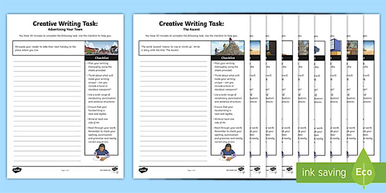 Black and White 11 Plus Practice Writing Task Activity Mat Pack
